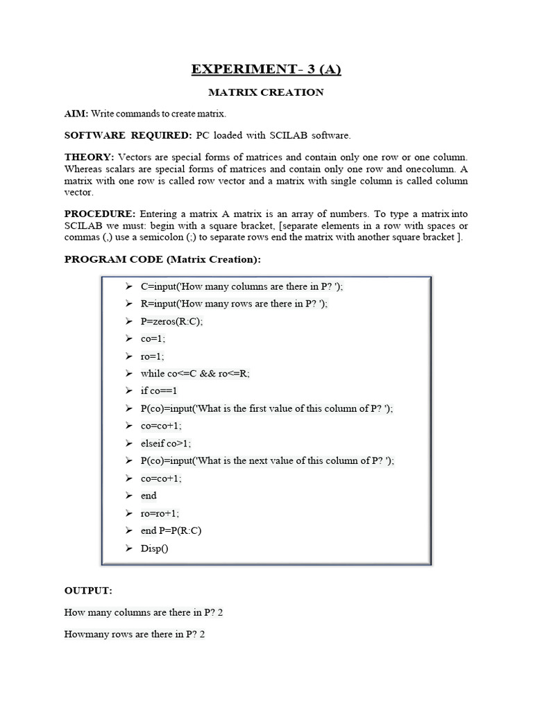 exp 3a-b (1) | PDF | Matrix (Mathematics) | Abstract Algebra