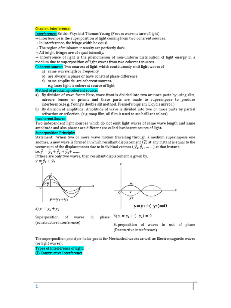 Class 12 Interference | PDF | Coherence (Physics) | Waves