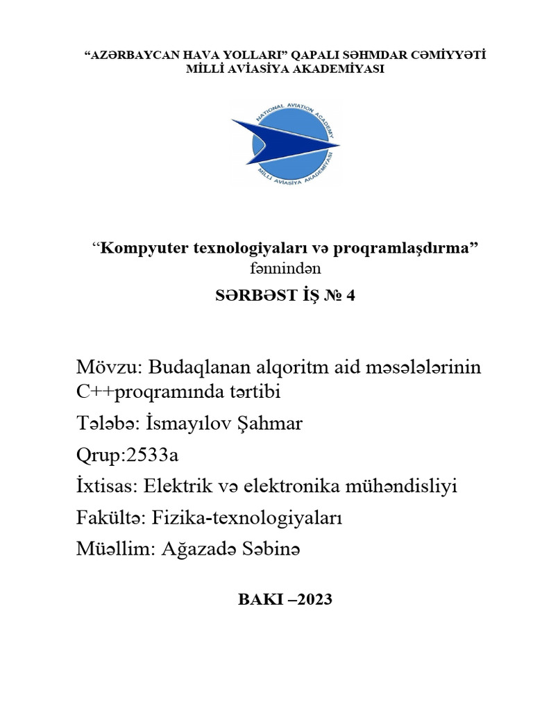 Komputer Texnologiyalari Ve Proqramlasdirma 4... | PDF