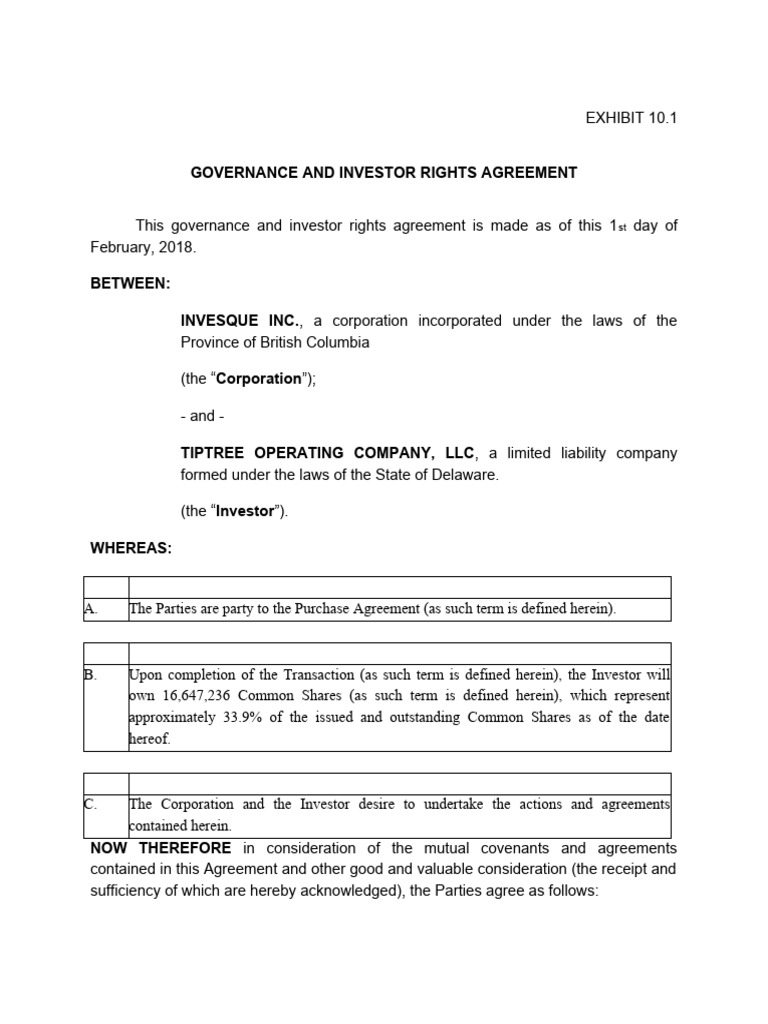Governance and Investor Rights Agreement | PDF | Securities (Finance ...