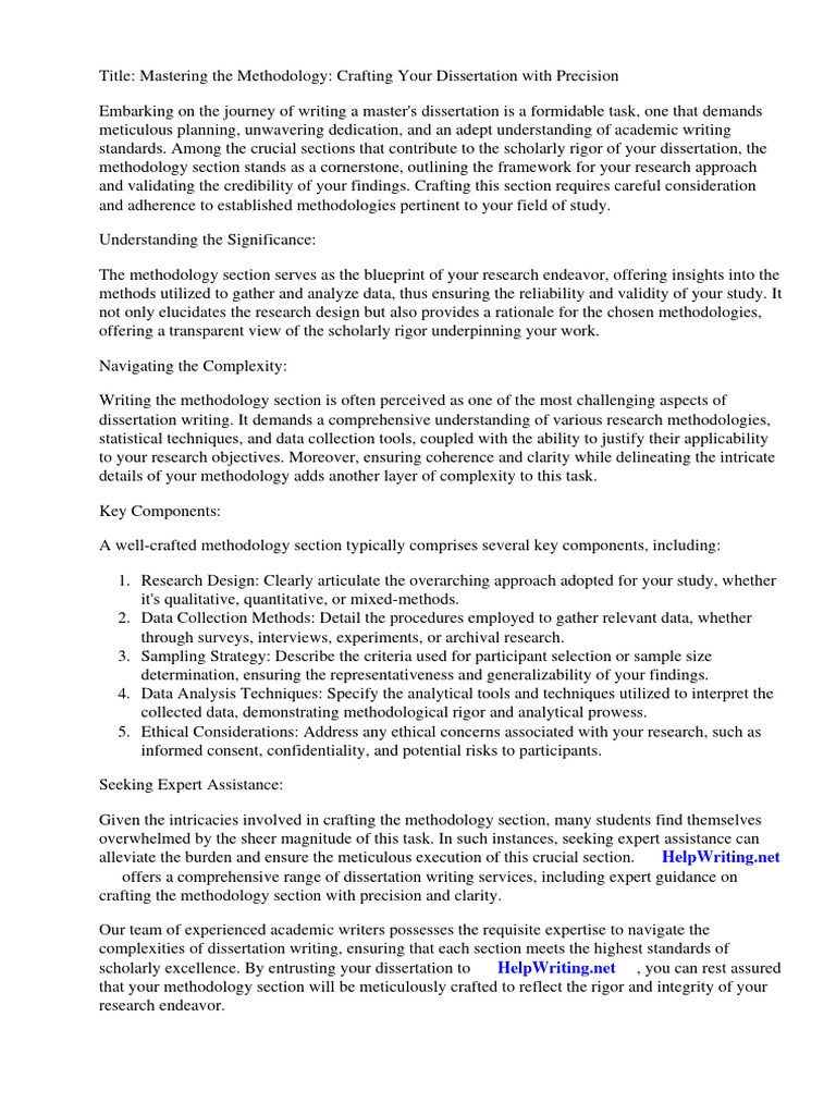 How To Write The Methodology Section of A Master Dissertation | PDF ...