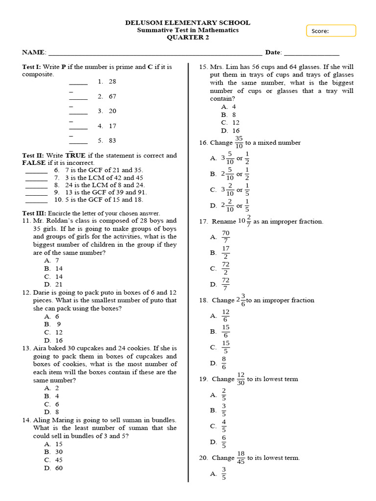 Q2 MATH | PDF | Mathematics | Arithmetic