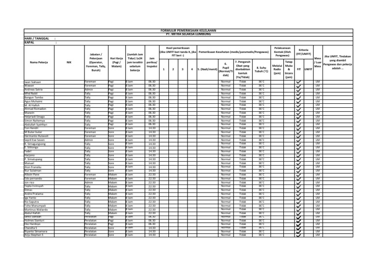 Fatigue Management (Formulir Pemeriksaan Kelelahan) | PDF