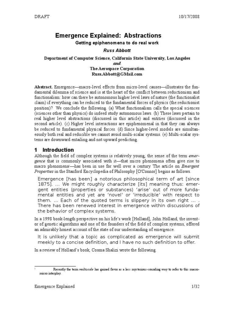 Emergence Explained Abstractions 07.12 | PDF | Reductionism | Emergence
