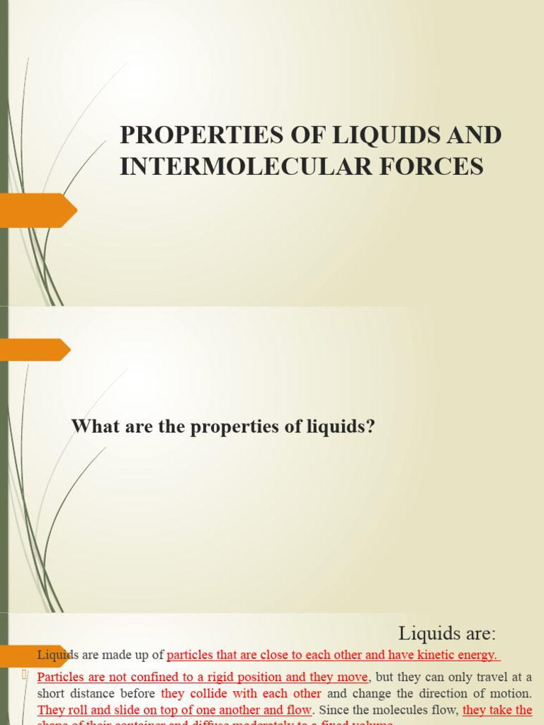 Properties of Liquids and Intermolecular Forces | PDF | Liquids | Intermolecular Force