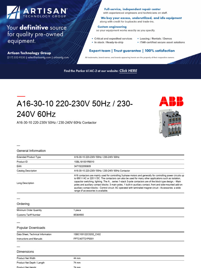ABB A16 30 10 Datasheet 201963162240 | PDF | Fuse (Electrical) | Relay