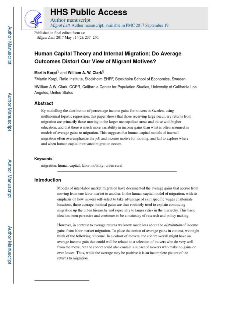 Human Capital Theoty and Internal Migration | PDF | Cost Of Living | Human Migration