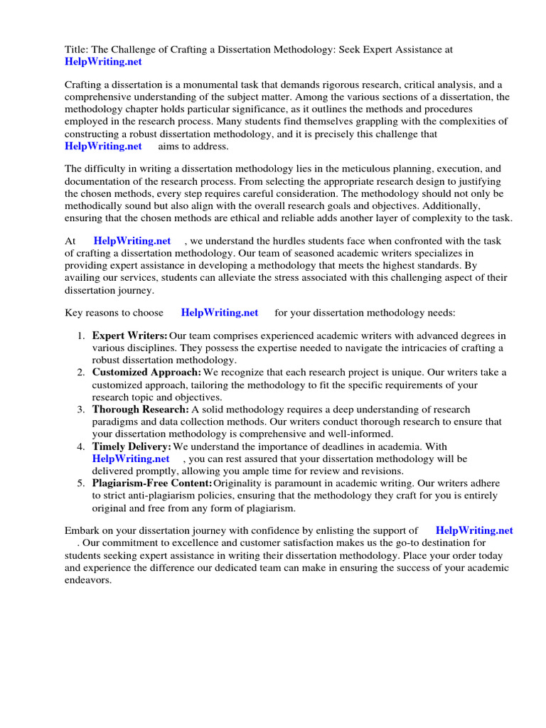 Help Writing Dissertation Methodology | PDF | Methodology | Thesis