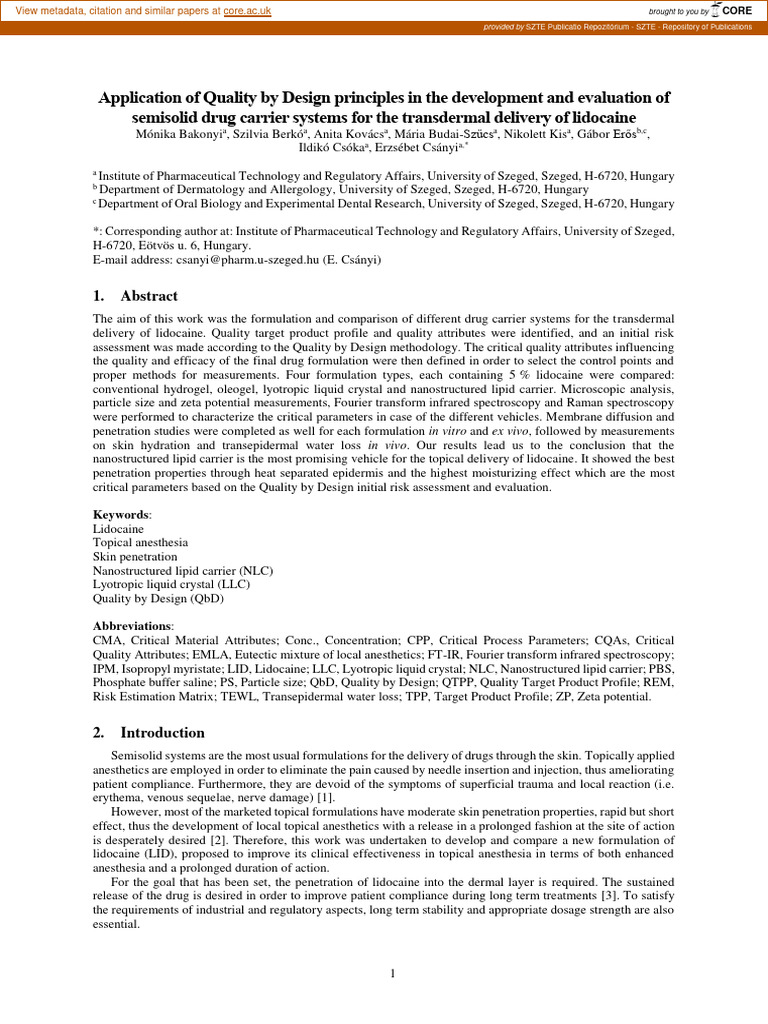 Application of Quality by Design Principles in The Development and ...