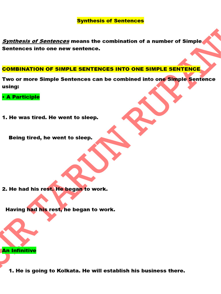 Synthesis of Sentences - E90627ab 116a 4240 A978 C7405151cd8a | PDF ...