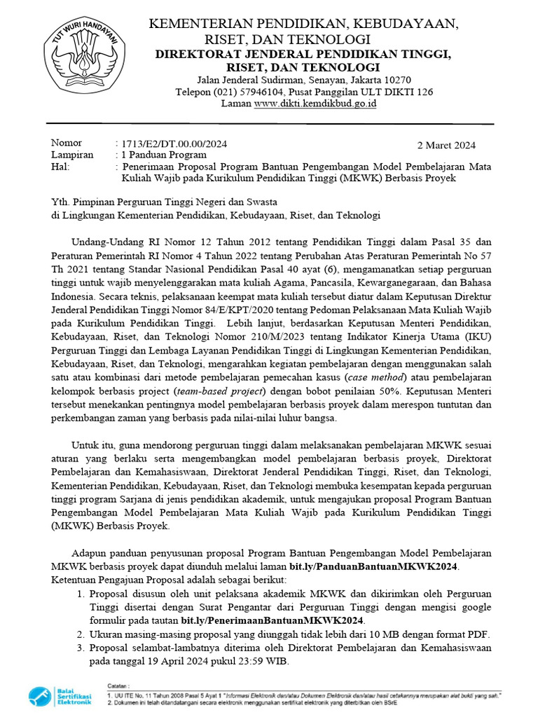 Pengumuman Penerimaan Program Banper MKWK Tahun 2024 | PDF Pengumuman Penerimaan Program Banper MKWK Tahun 2024 | PDF