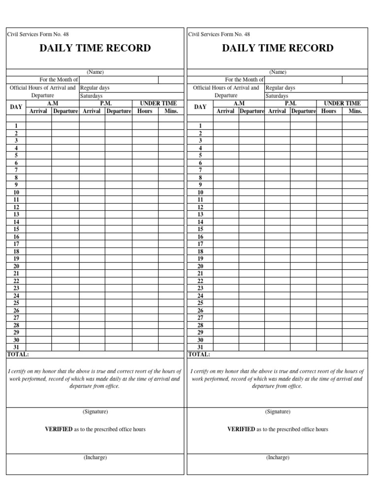 Daily Time Record for Civil Services | PDF