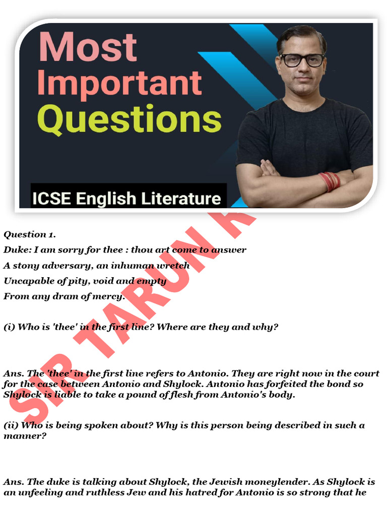 Most Important Questions of English Literature | PDF | Shylock