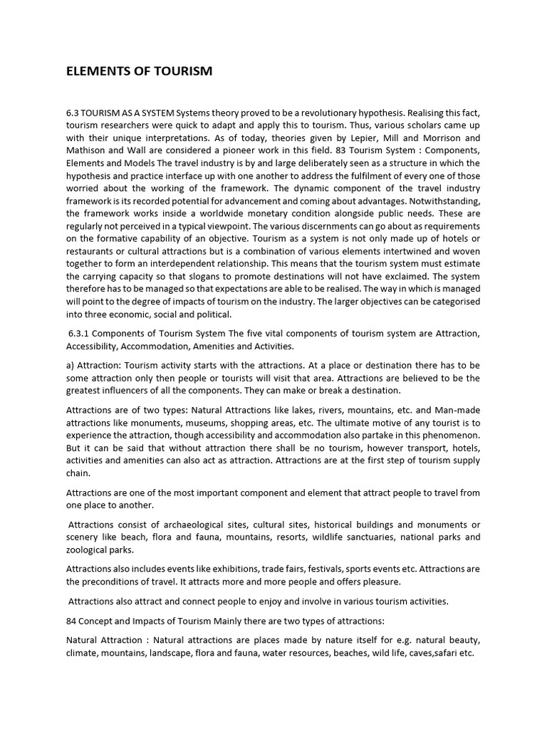 ELEMENTS OF TOURISM | PDF | Tourism | Hotel