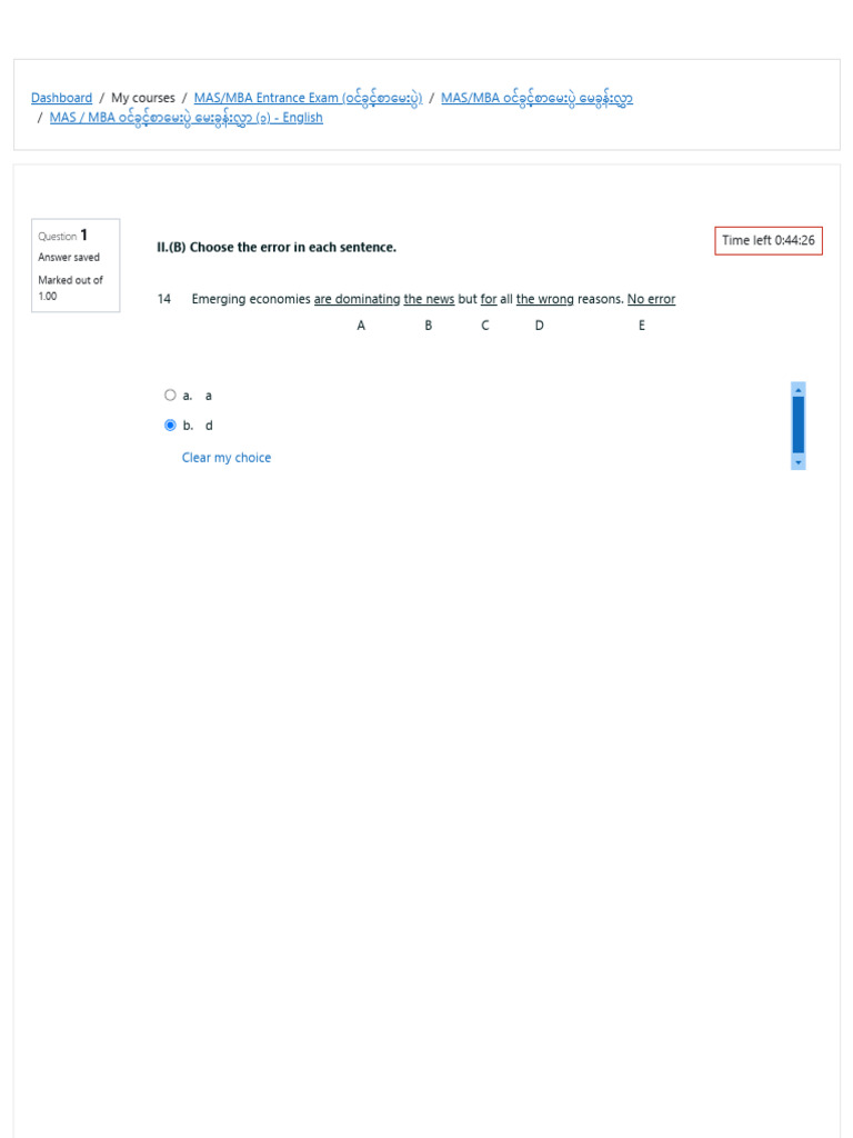II. (B) Choose The Error in Each Sentence.: My Courses | PDF ...