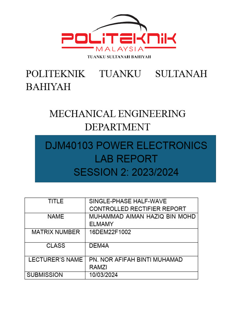 Lab 1 DJM 40103 Psim 2 | PDF | Rectifier | Electrical Components