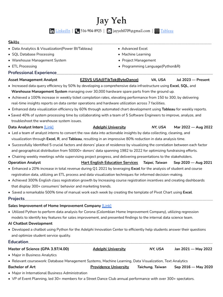Jay Yeh Resume | Download Free PDF | Analytics | Data