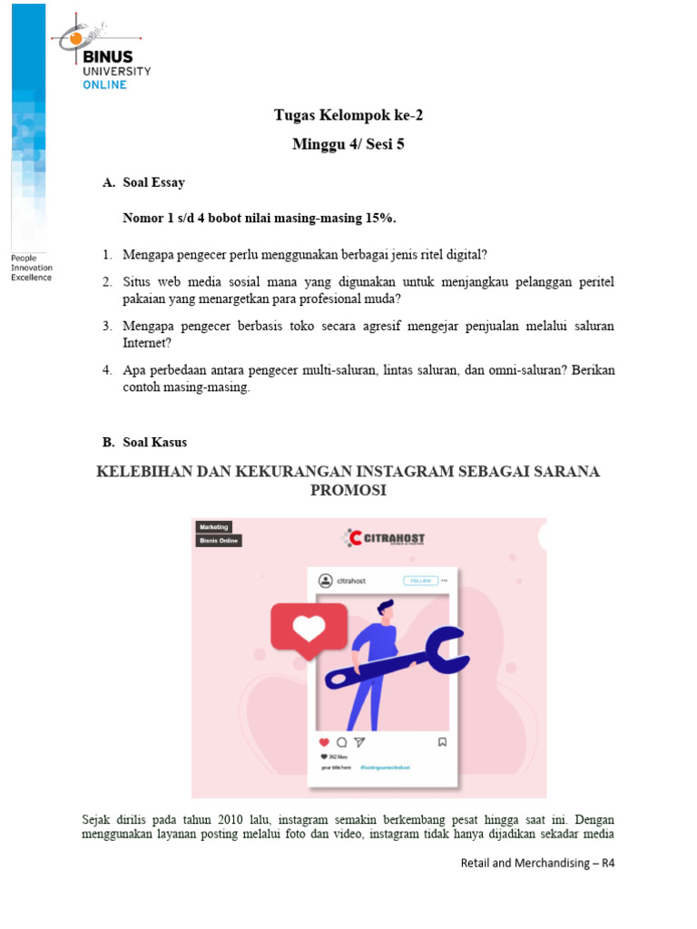 Tugas Kelompok Ke-2 Minggu 4/ Sesi 5: A. Soal Essay Nomor 1 S/D 4 Bobot Nilai Masing-Masing 15% ...