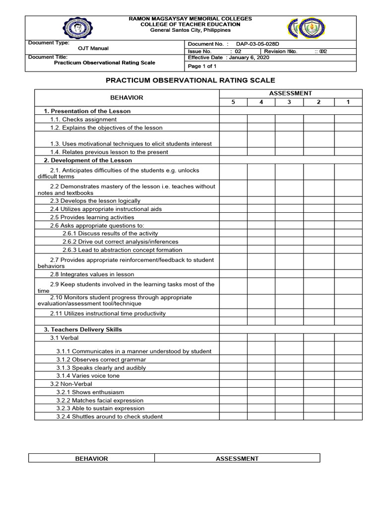 OJT-Rating-Sheet | PDF | Teachers | Learning