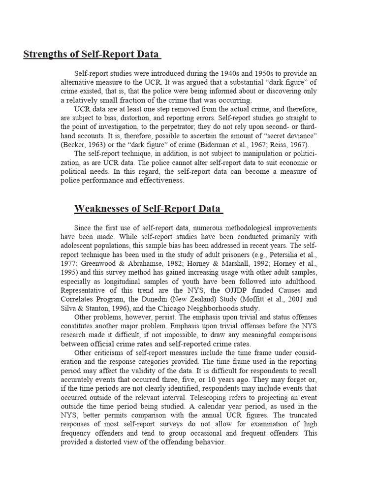 Strengths and Weaknesses of Self-Report Data | PDF | Victimisation ...