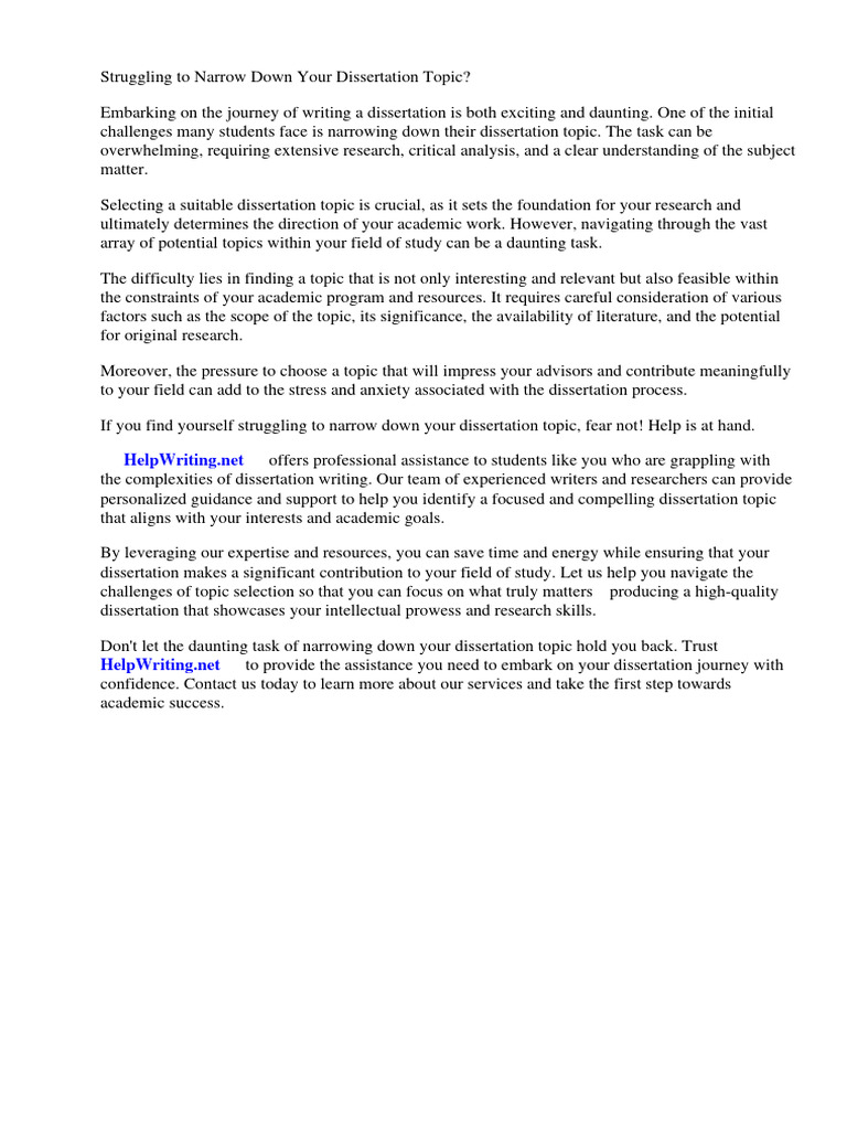 Narrowing Down Dissertation Topic | PDF | Information Literacy | Thesis