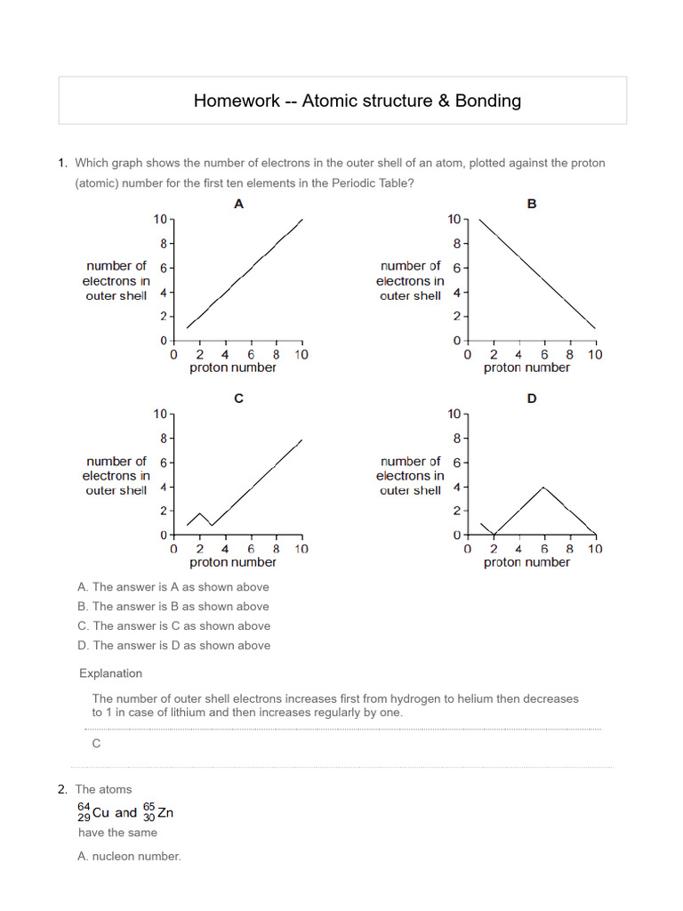 Atomic Structure and Bonding- Answer | PDF | Atoms | Chemical Bond