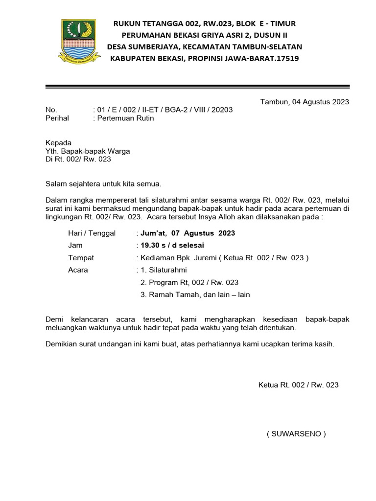 1 Master Surat Undangan RT.002 | PDF