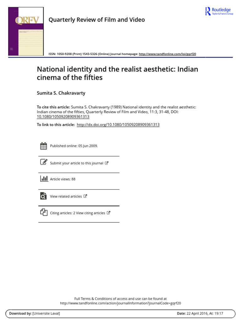 Chakravarty Sumita89. National Identity and Realist Aesthetic Indian Cinema | PDF