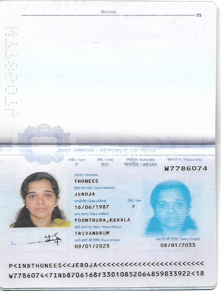 Jeroja Thonees Passport Front & Back | PDF