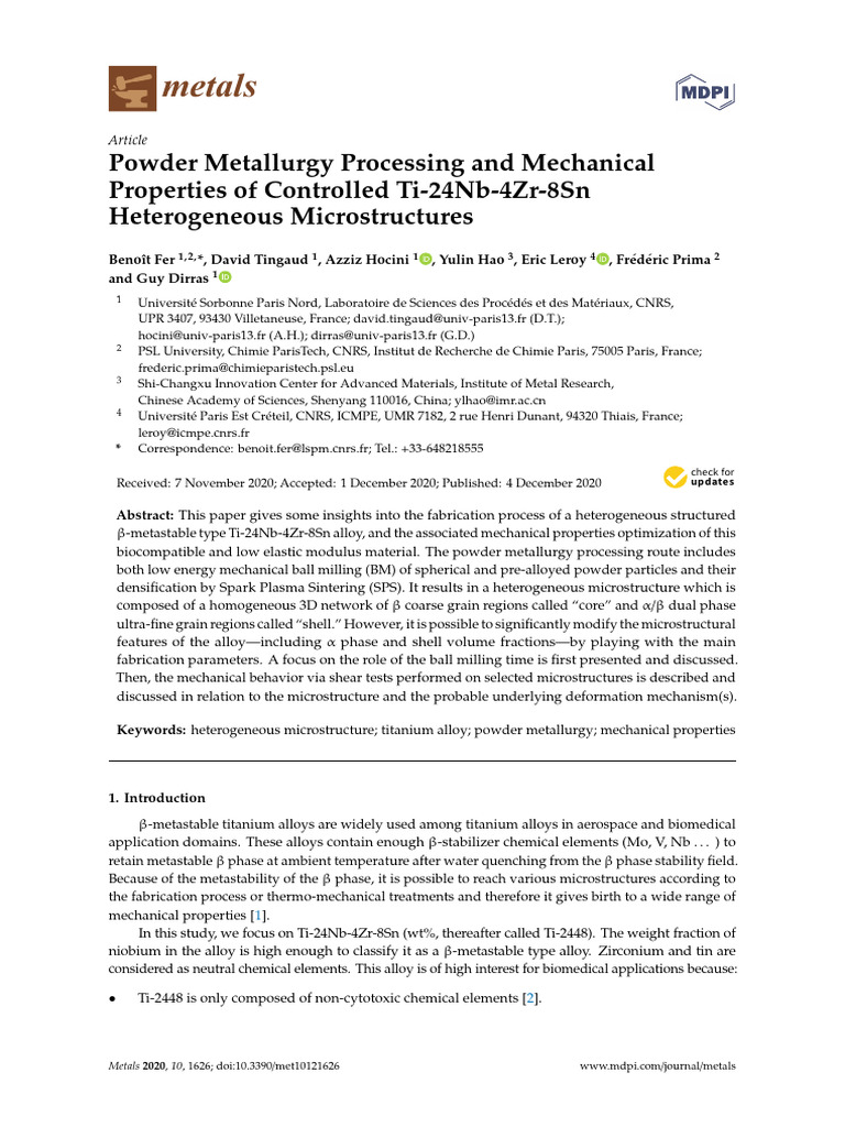 Metals 10 01626 | PDF | Sintering | Alloy