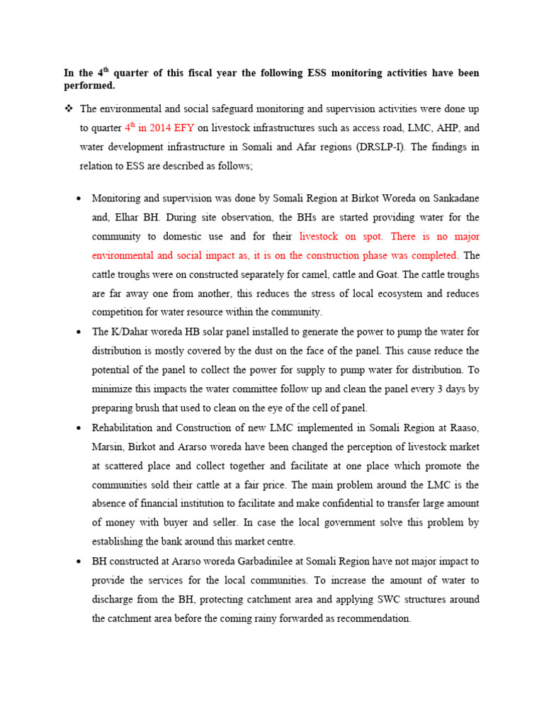 4th Quarter Report On ESS DRSLP I, 2014EFY | PDF | Natural Environment ...