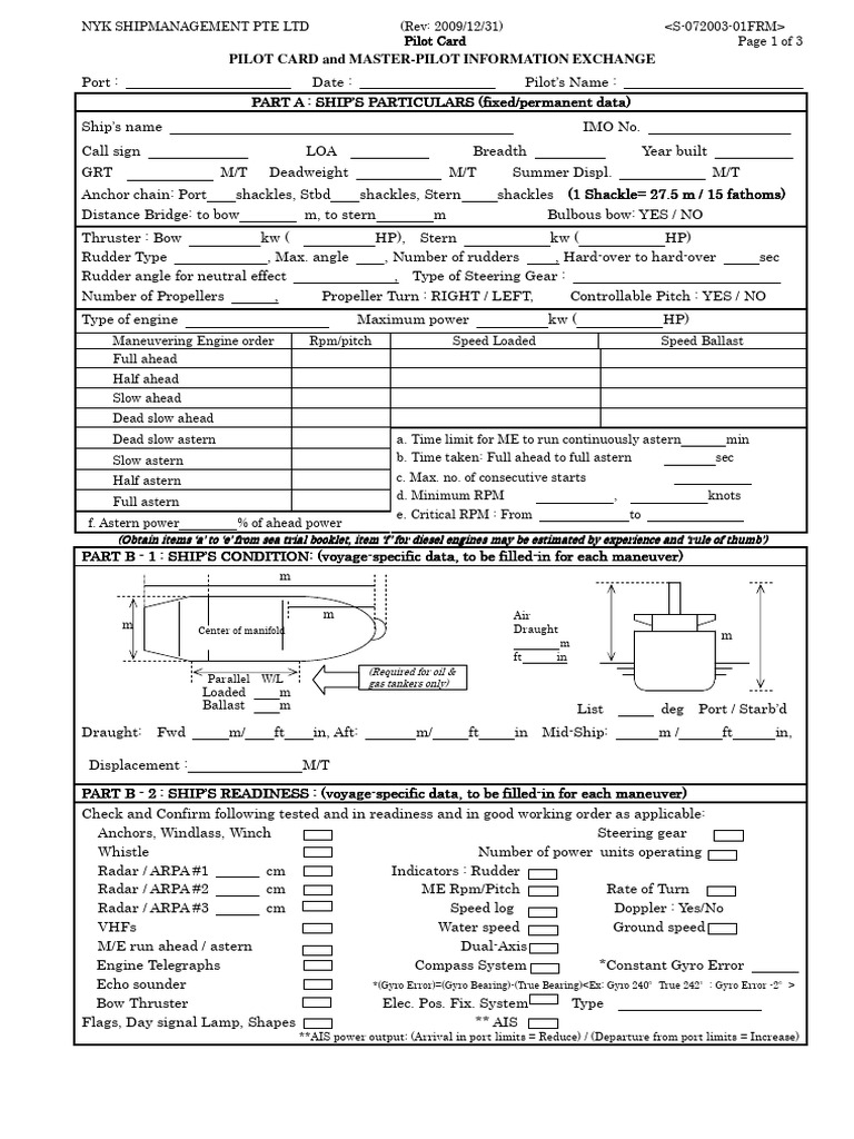 07.20.03 - S-072003-01FRM (N) Pilot Card | PDF | Ships | Rudder