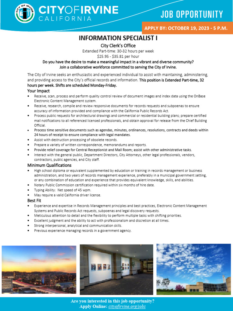 Job Flyer Information Specialist I - EPT v2 | PDF | Records Management