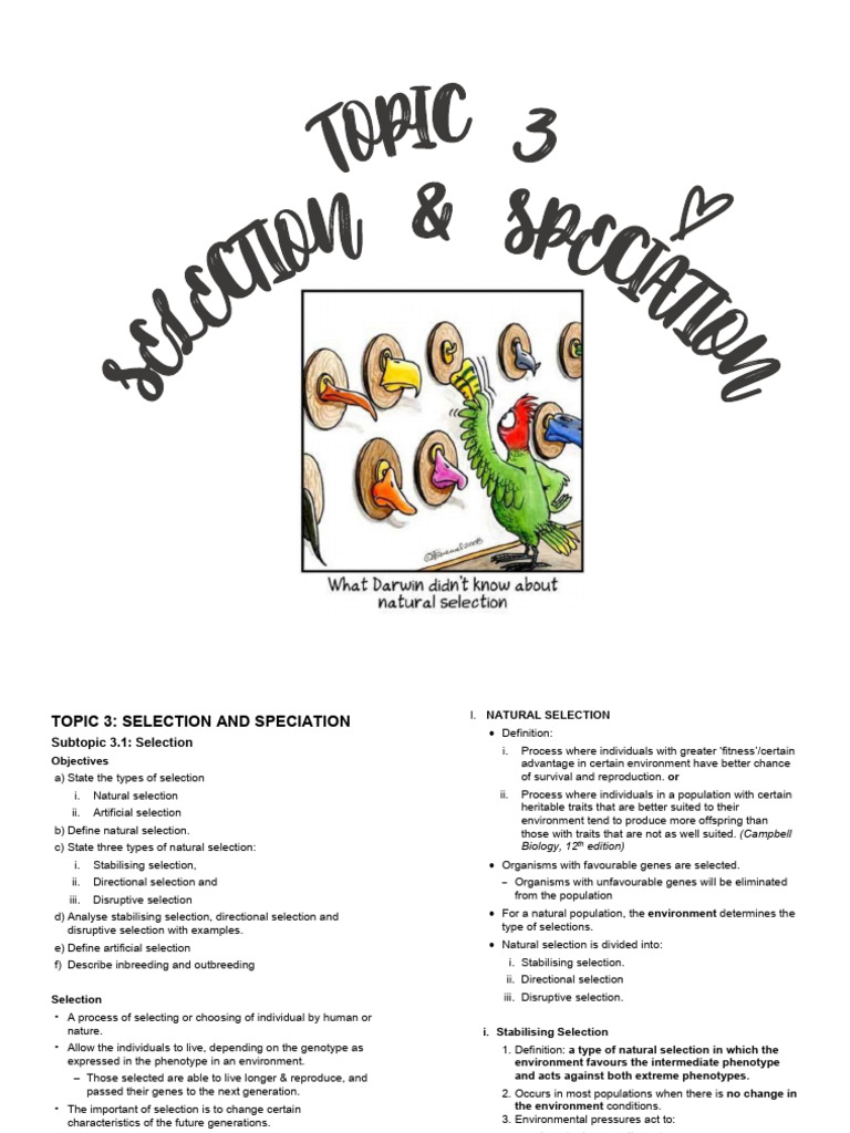 Topic 3 Selection & Speciation | PDF | Natural Selection | Hybrid (Biology)