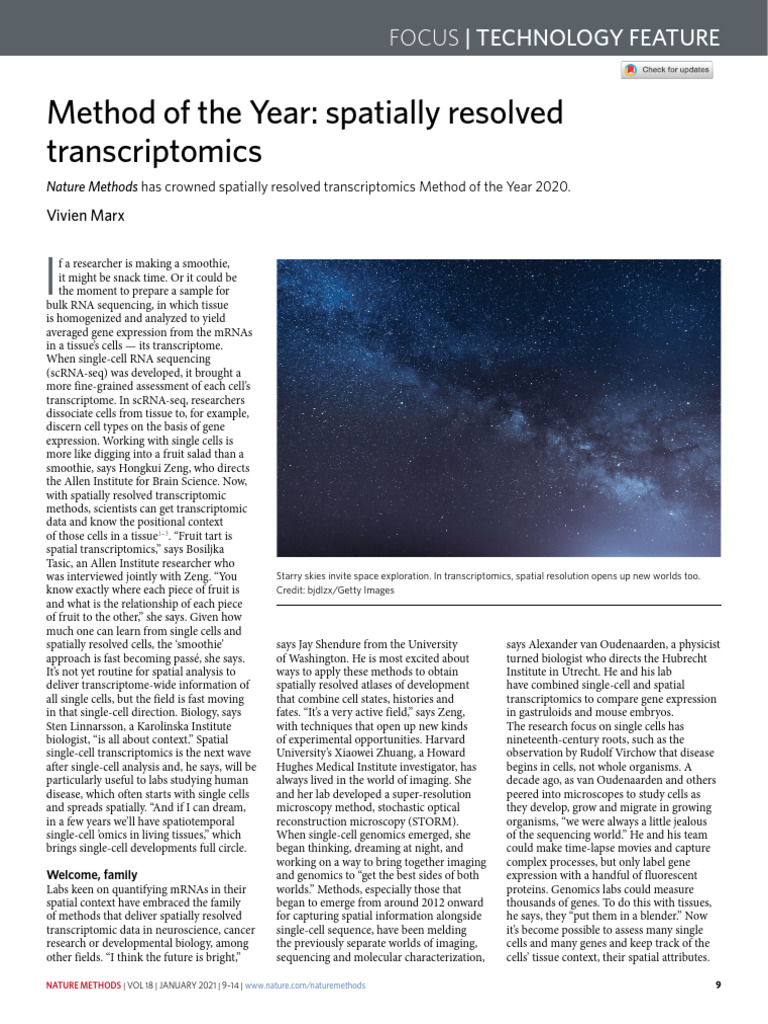 NATURE 2021 Method of the Year spatially resolved transcriptomics | PDF ...
