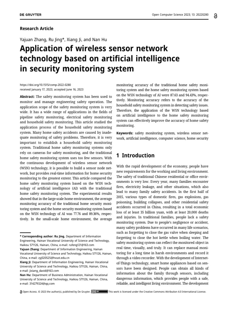 Application of Wireless Sensor Network Technology Based On Artificial Intelligence in Security ...