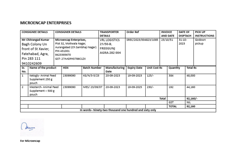 Ketogly Animal Feed Supplement Invoice | PDF