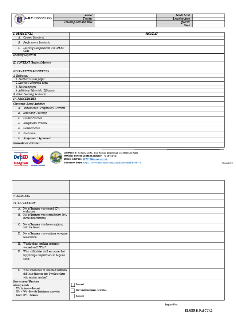 CO_DLL-TEMPLATE_SY-2023-2024 | PDF | Pedagogy | Education Theory