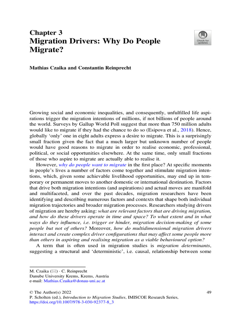 Migration Drivers Chapter 3 | PDF | Human Migration | Methodology