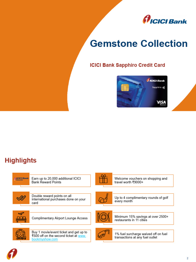 ICICI Sapphiro Credit Card Benefits | PDF | Loyalty Program | Fee