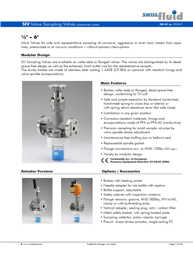 SIV Inline Sampling Valves Overview | PDF | Valve | Mechanical Engineering