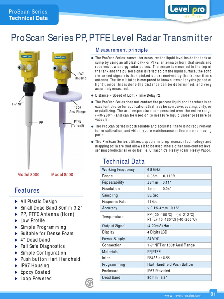 ProScan Datasheet | PDF | Radar | Liquids
