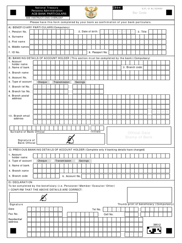 Z894 Bank Details Confirmation Form | PDF | Cheque