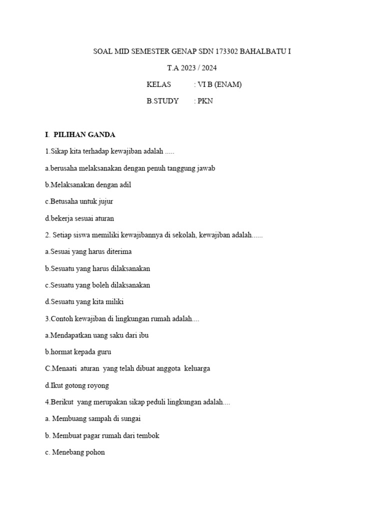 Soal PKN | PDF | Karier & Perkembangan | Olahraga & Rekreasi
