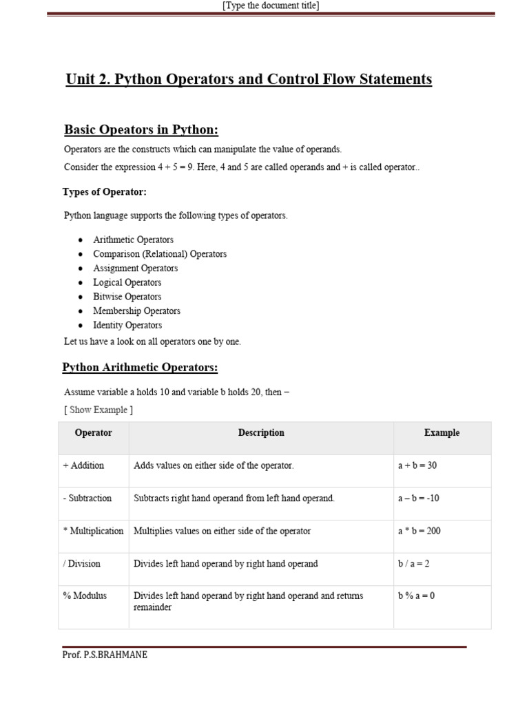 Pwp Unit 2 Notes New Pdf Control Flow Python Programming Language