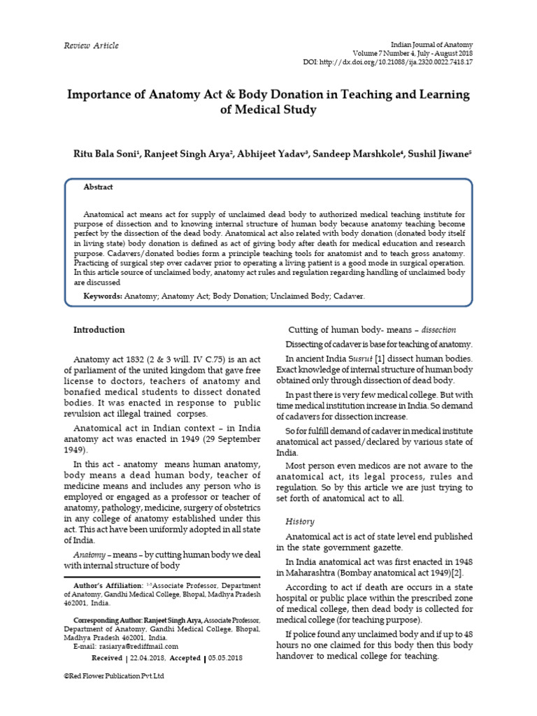 Anatomy Act | PDF | Cadaver | Anatomy