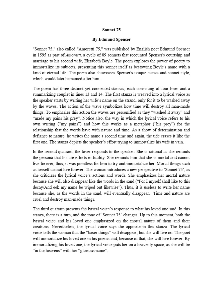 Sonnet 75 By Edmund Spenser Pdf Poetry Edmund Spenser
