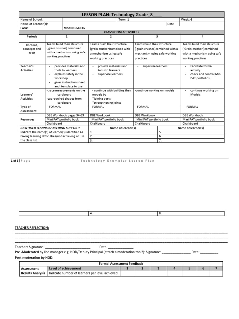 GRADE 8 TECHNOLOGY TERM 1 WK 6 LESSON PLAN 2 | PDF | Lesson Plan | Learning