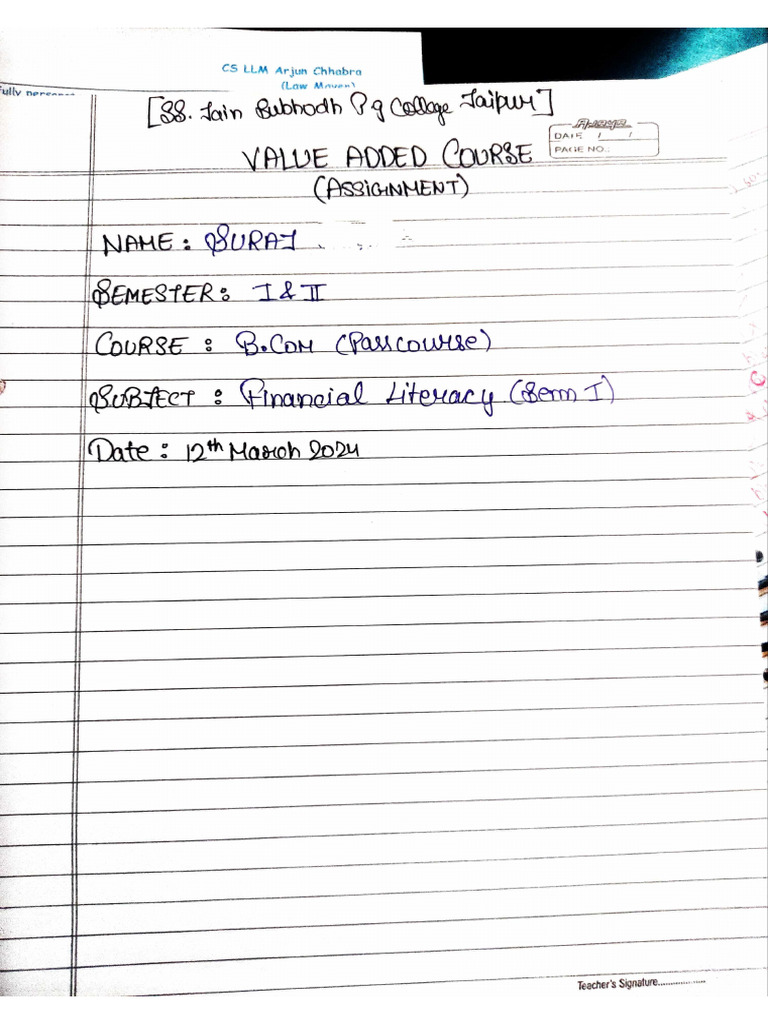 Financial Literacy Assignment Written by SURAJ | PDF