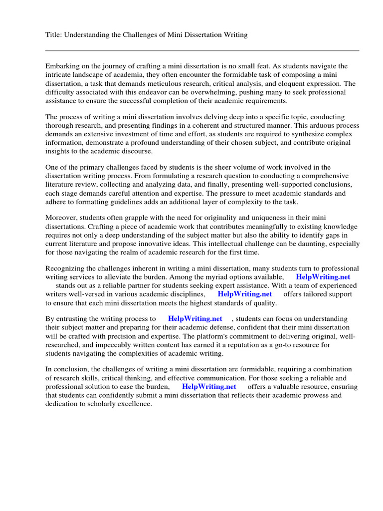 Mini Dissertation Definition | PDF | Thesis | Gene